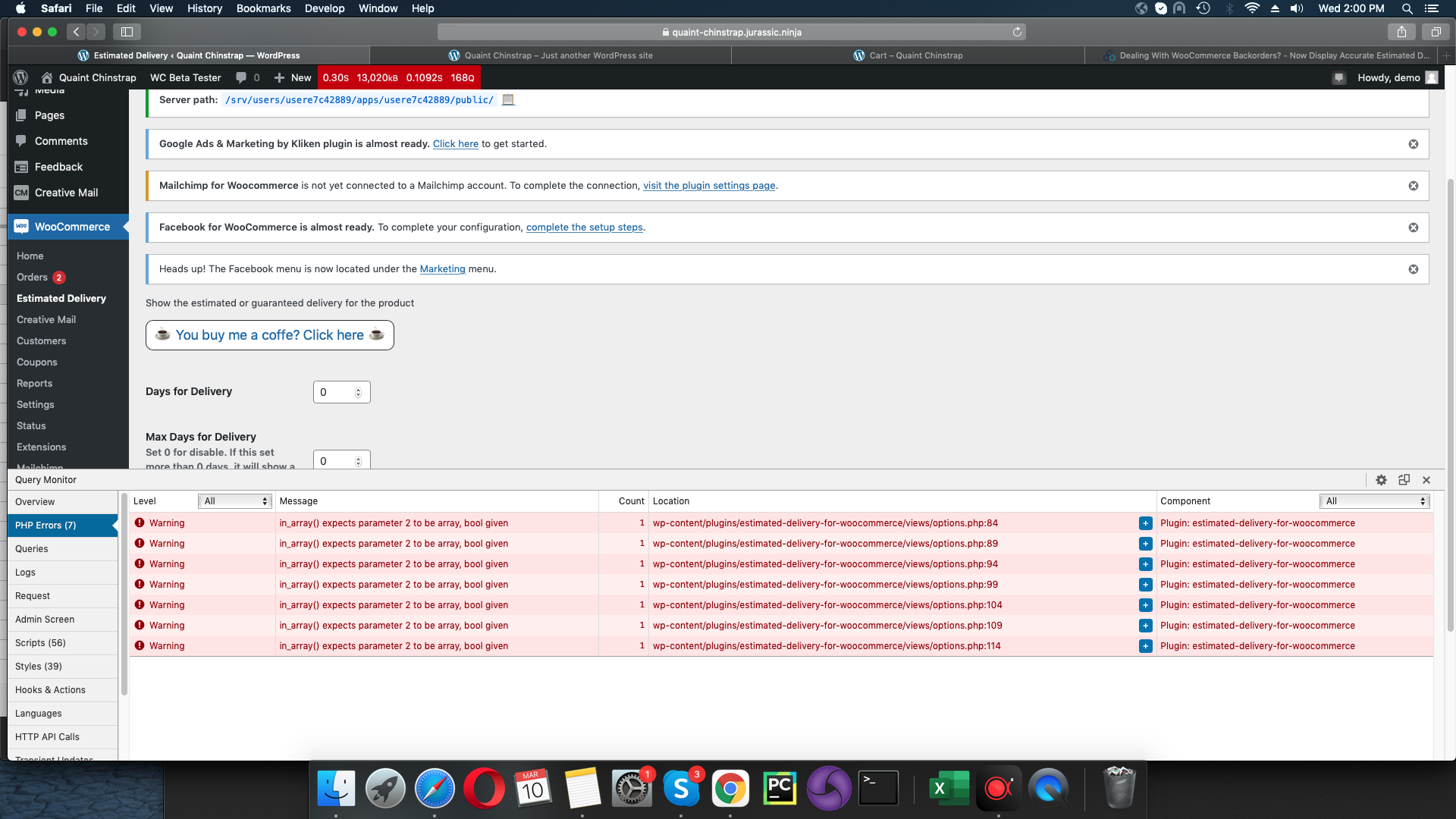 PHP errors after activating “Estimate Delivery for WooCommerce ...