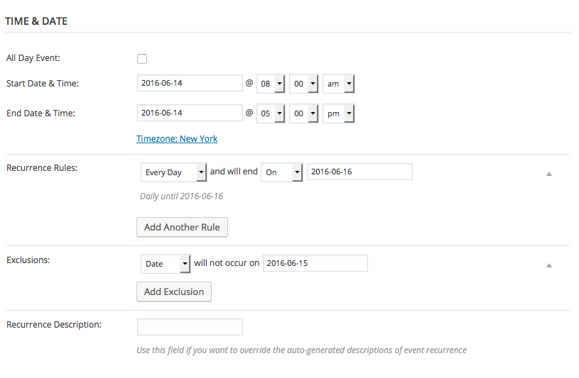 Events that are spread over two non consecutive days
