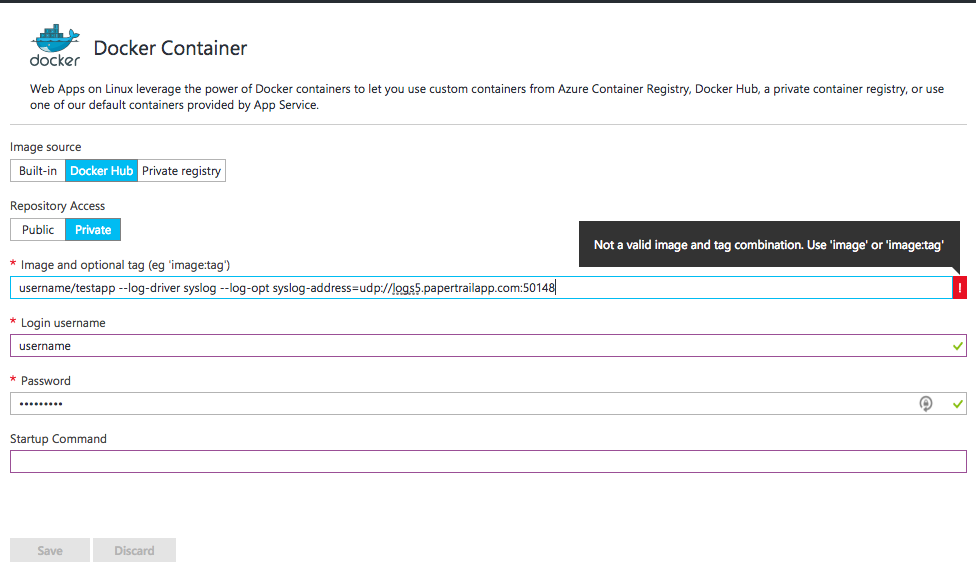 Azure Docker Container How To Pass Startup Commands To A Docker Run Stack Overflow