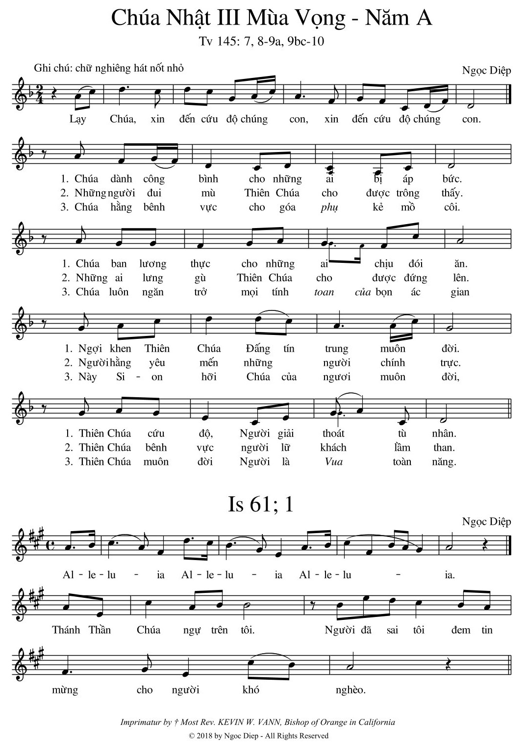 Chúa Nhật 3A Mùa Vọng (Tv. 145) – Ngọc Diệp. – Nguyên Thoại