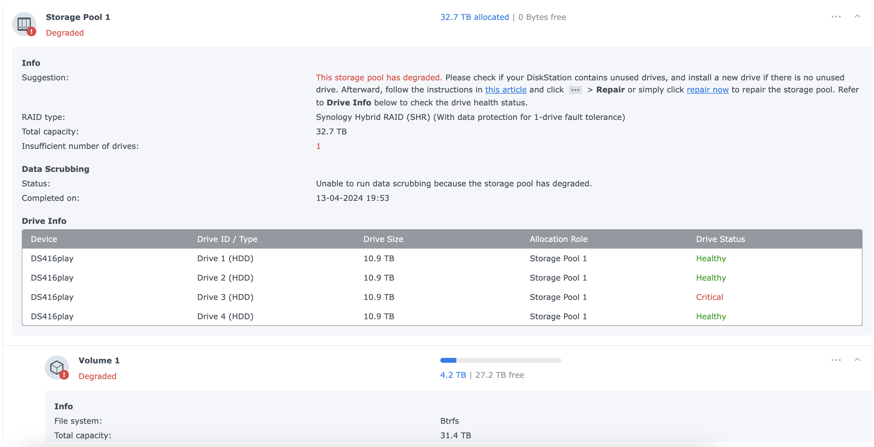 Drive 3 causing storage pool to be degraded : r/synology